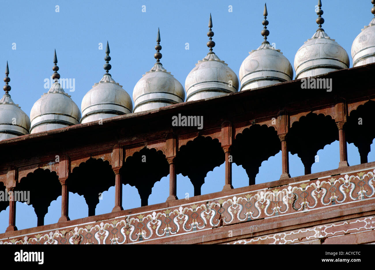 Detail of ARCHES and SPIRES on the main gateway to the TAJ MAHAL AGRA ...