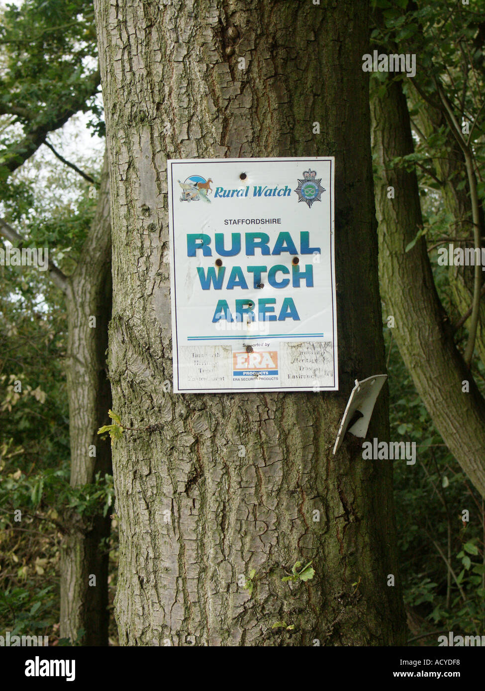 Rural Watch sign on a tree in Staffordshire Stock Photo - Alamy