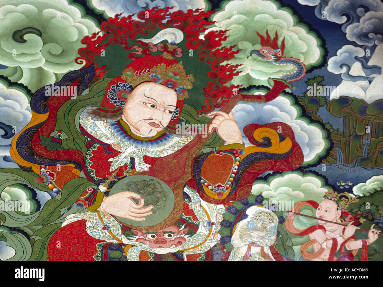 Dhritarashtra GAURDIAN KING OF THE EAST Bon deity WALL FRESCO at ...