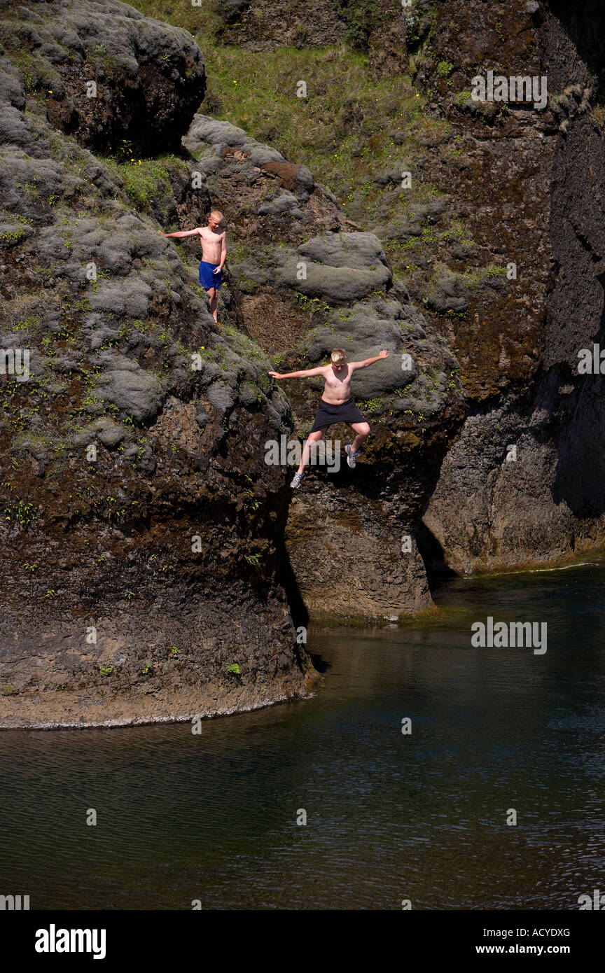 Diving in the canyon Fjadrargljufur Stock Photo - Alamy