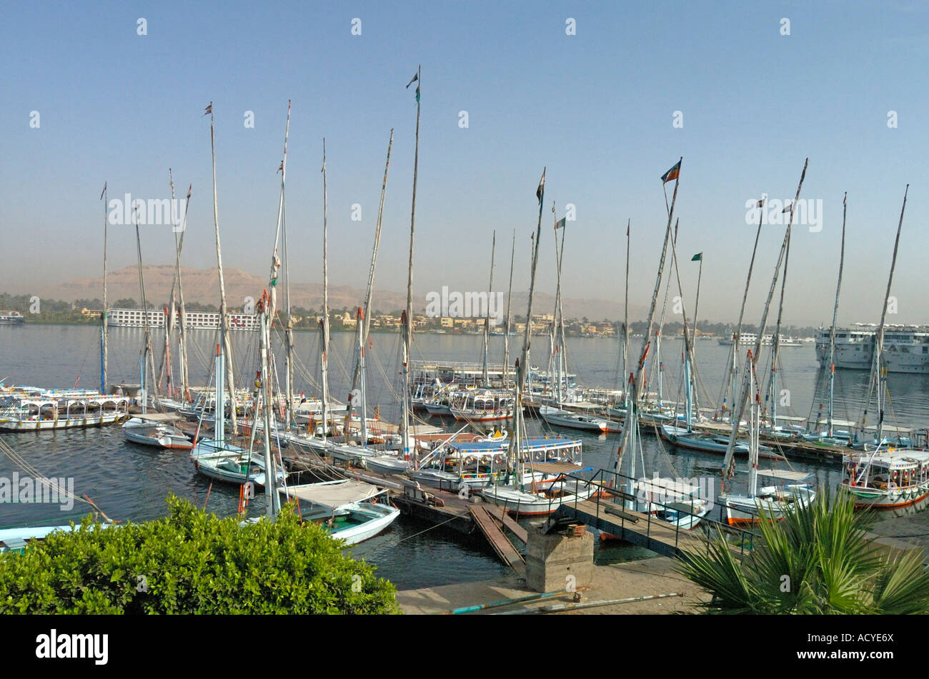Feluccas & Sail Boats at the Quayside on the River Nile alongside the ...