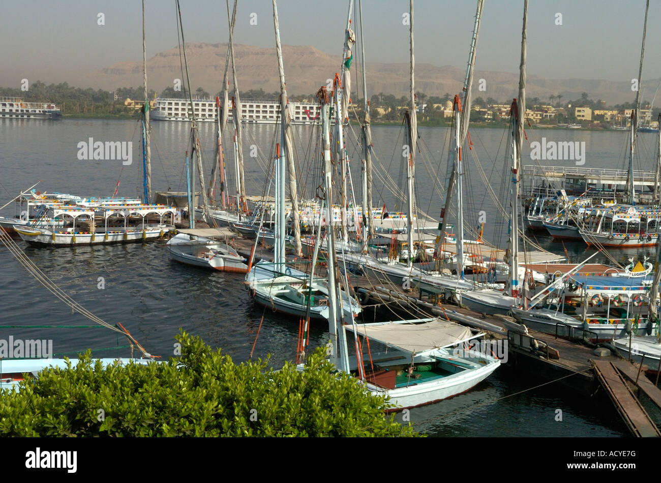 Feluccas & Sail Boats at the Quayside on the River Nile alongside the ...