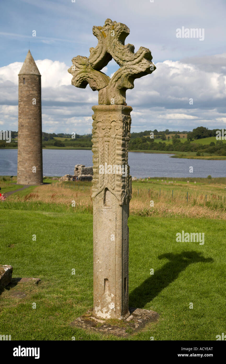 round tower and mid 15th century high cross in the graveyard on ...