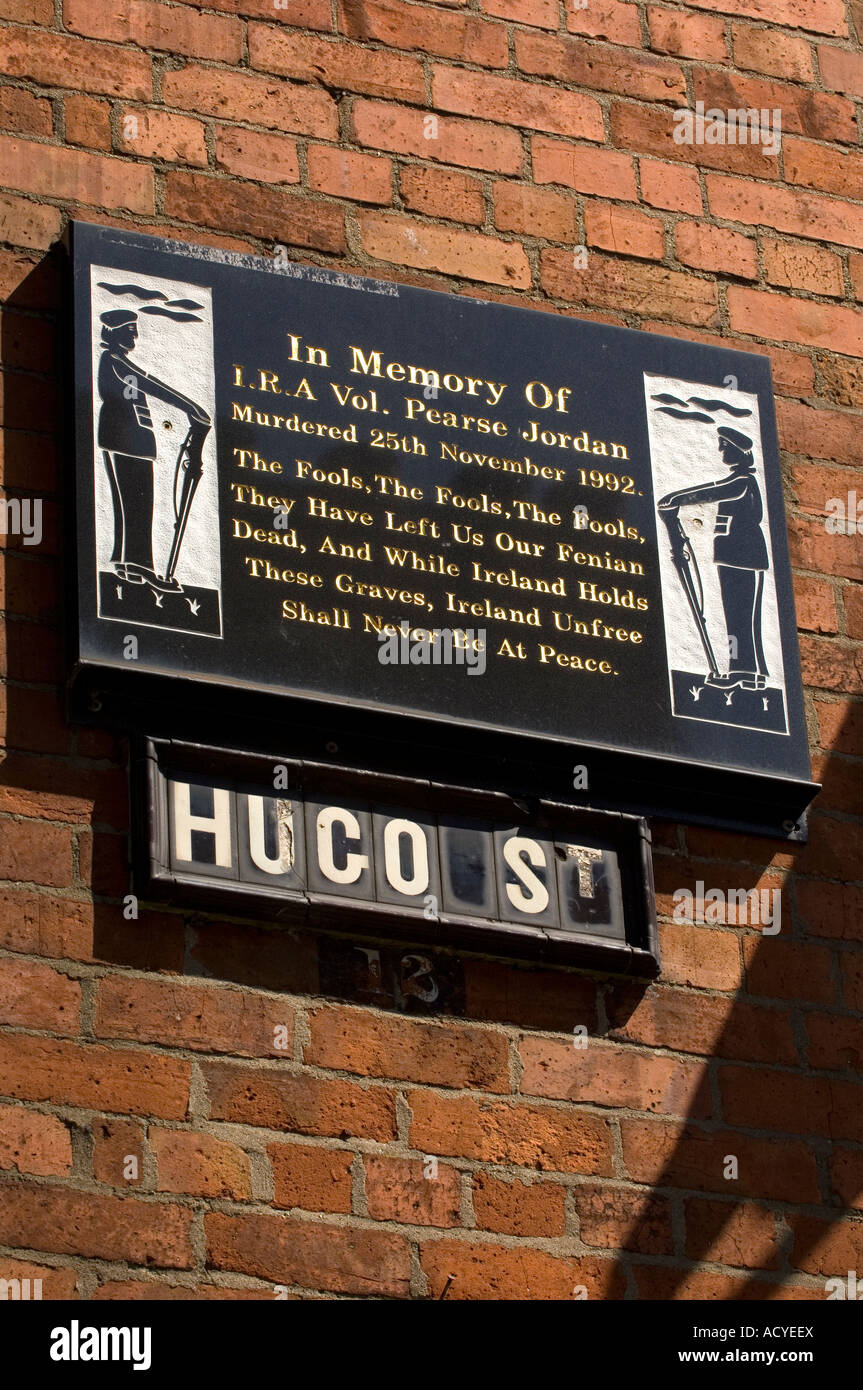 Memorial to IRA man Pearse Jordan, West Belfast Stock Photo - Alamy