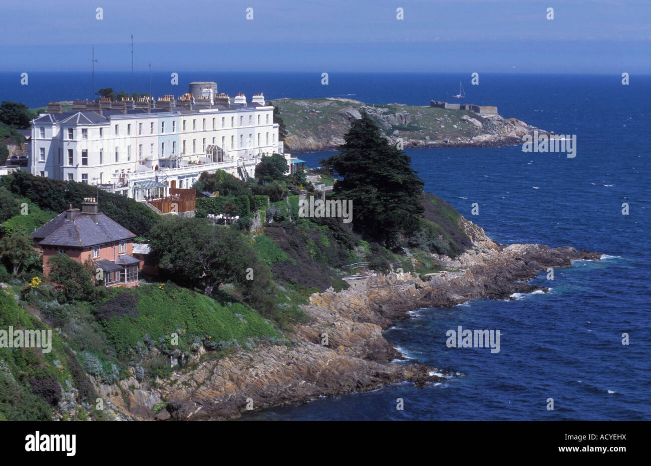 Houses at the coast of Killiney Bay close to Dalkey near Dublin Ireland ...