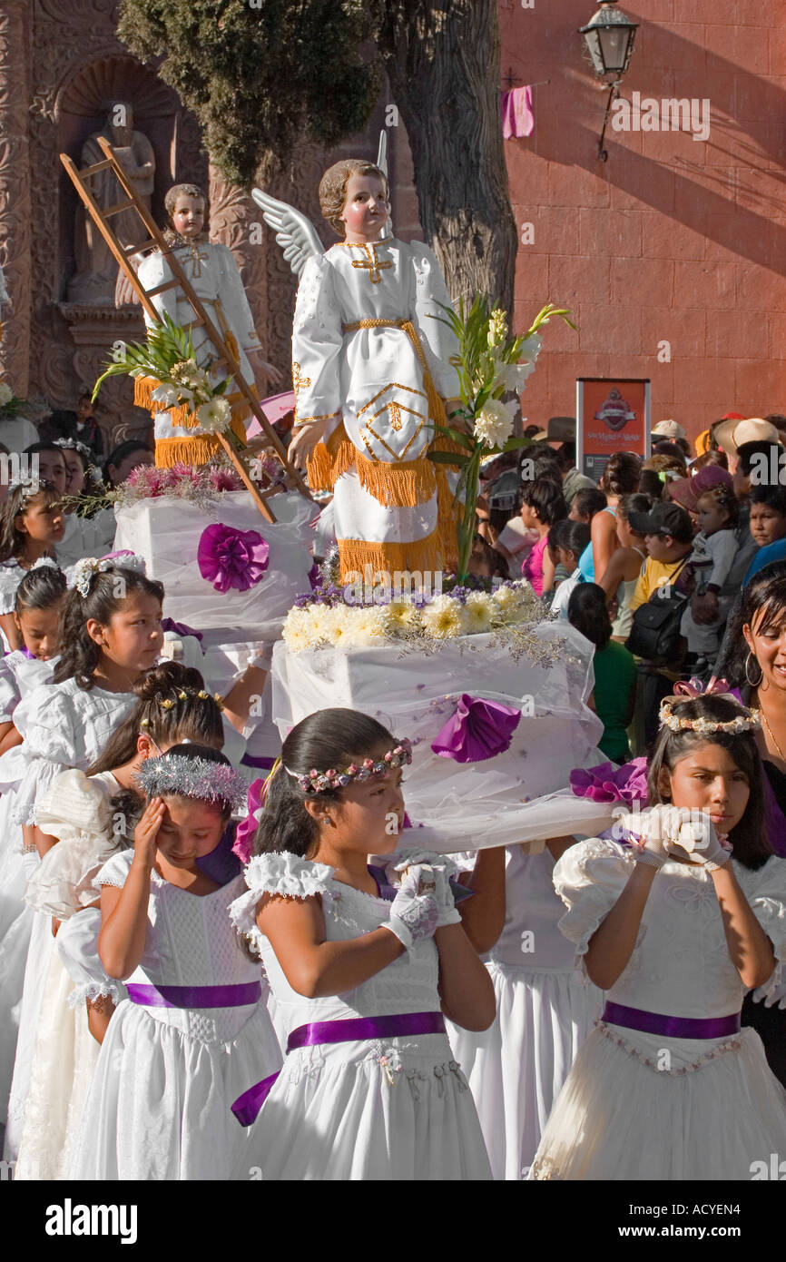 MEXICAN ANGELS with float during EASTER PROCESSION SAN MIGUEL DE ...