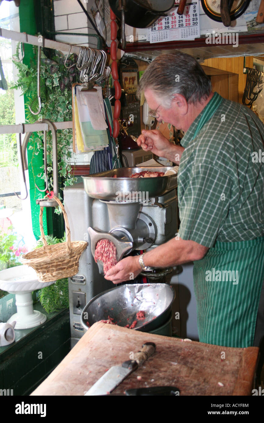 Mincing Beef in Butchers Llantwit Major Stock Photo - Alamy