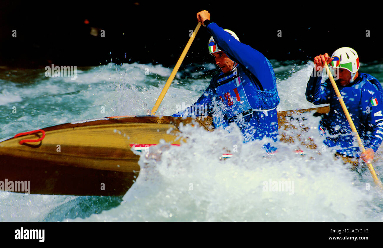 Canoe competition on the Passer river.Sudtirol Stock Photo - Alamy