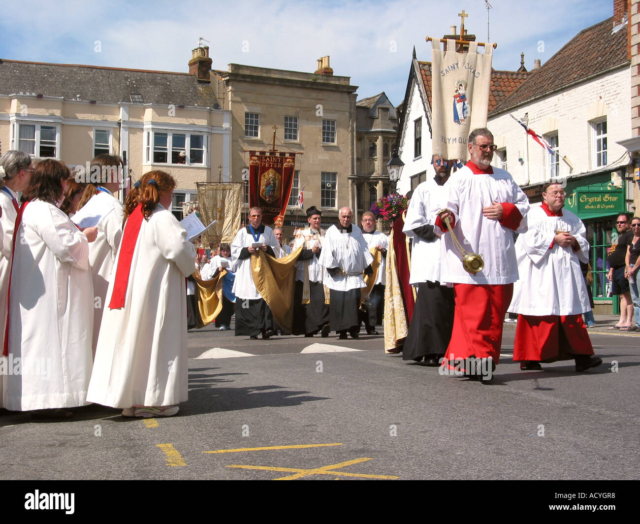 Annual procession during pilgrimage at Glastonbury Abbey Somerset ...