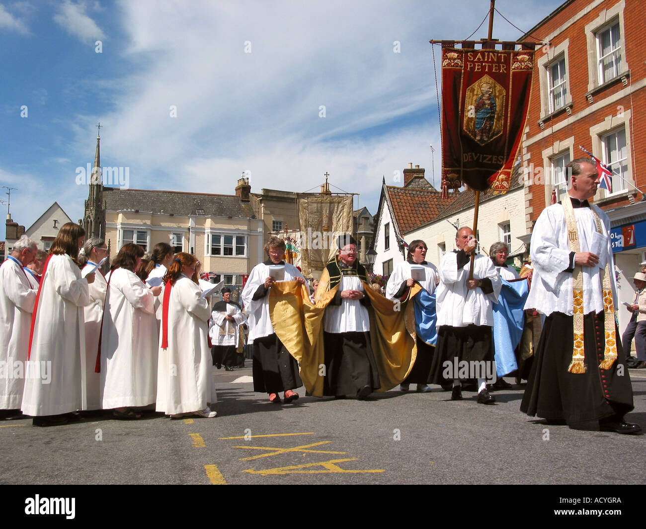 Annual procession during pilgrimage at Glastonbury Abbey Somerset ...