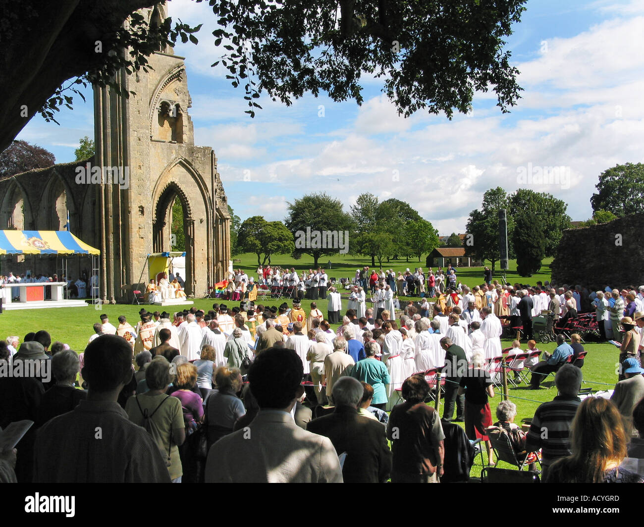 Annual open air service during pilgrimage at Glastonbury Abbey Somerset ...