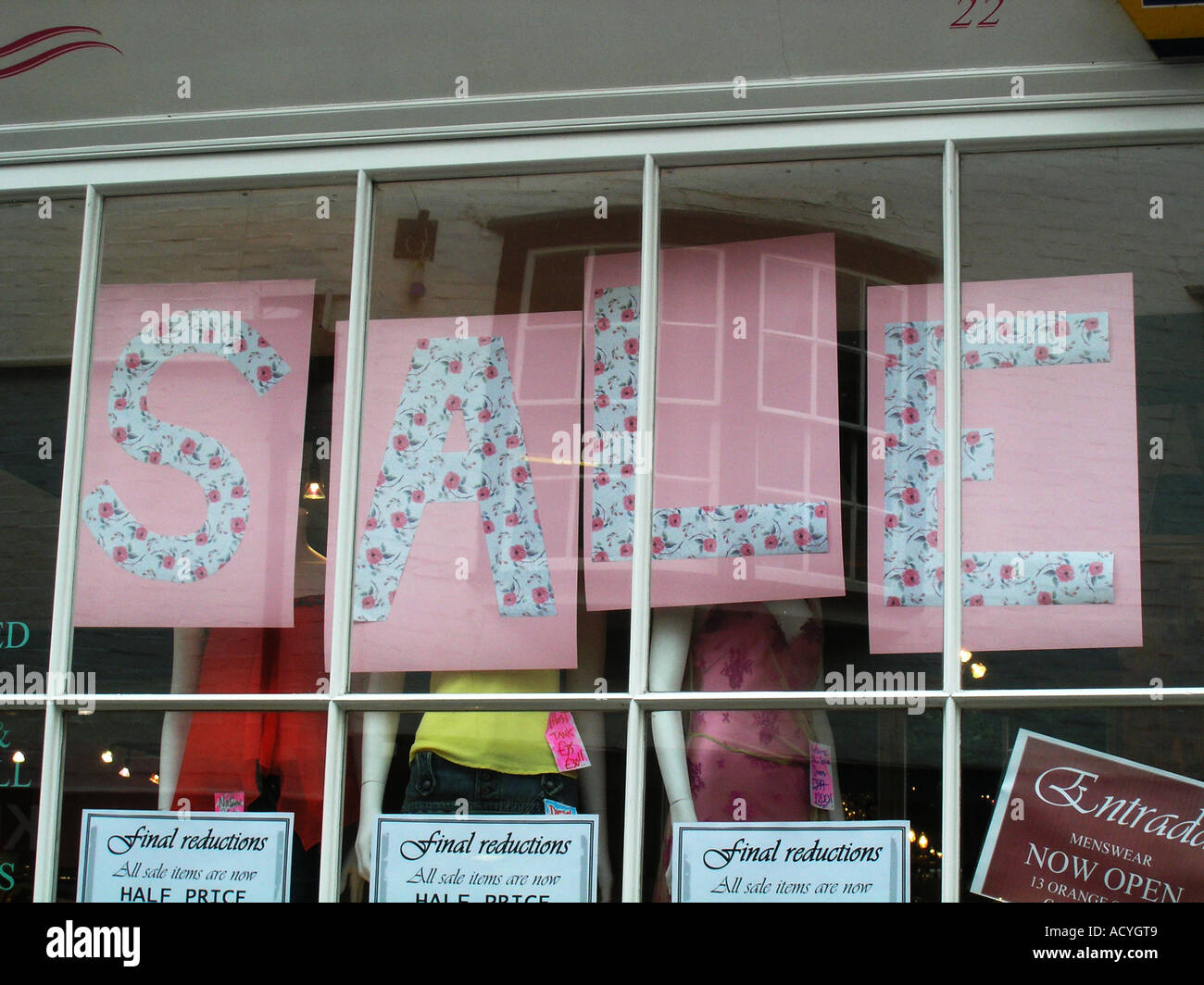 Shop window with decorative sale sign Canterbury England Stock Photo ...