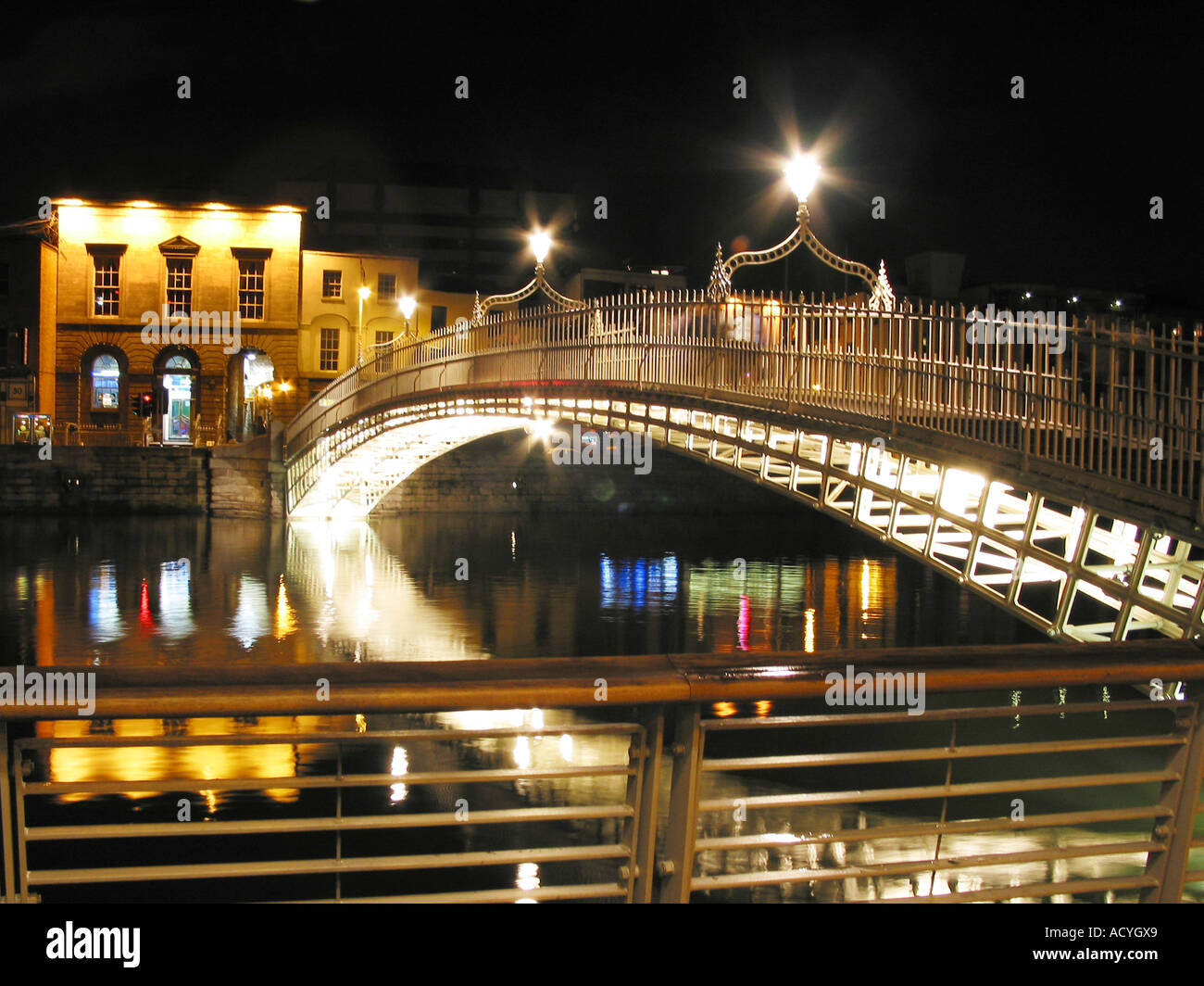 neon lights at Hapenny Bridge Dublin Ireland at dusk Stock Photo - Alamy