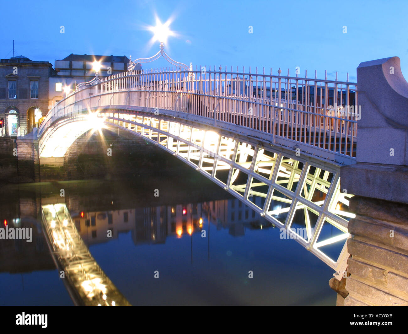 neon lights at Hapenny Bridge Dublin Ireland at dusk Stock Photo - Alamy
