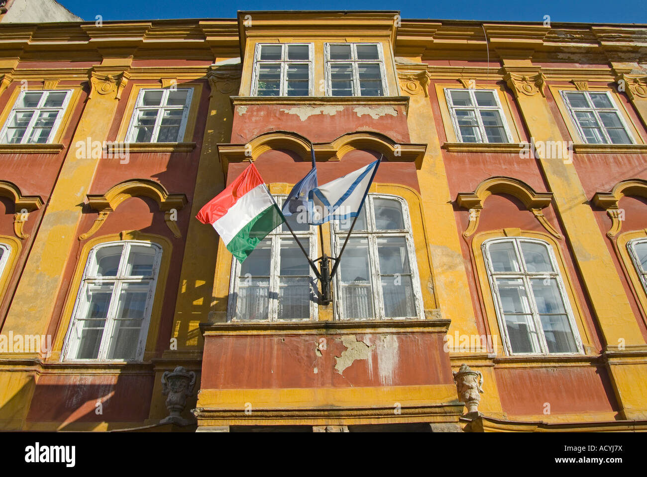 Gyor, Western Transdanubia, Hungary. Building in old town with flaking ...