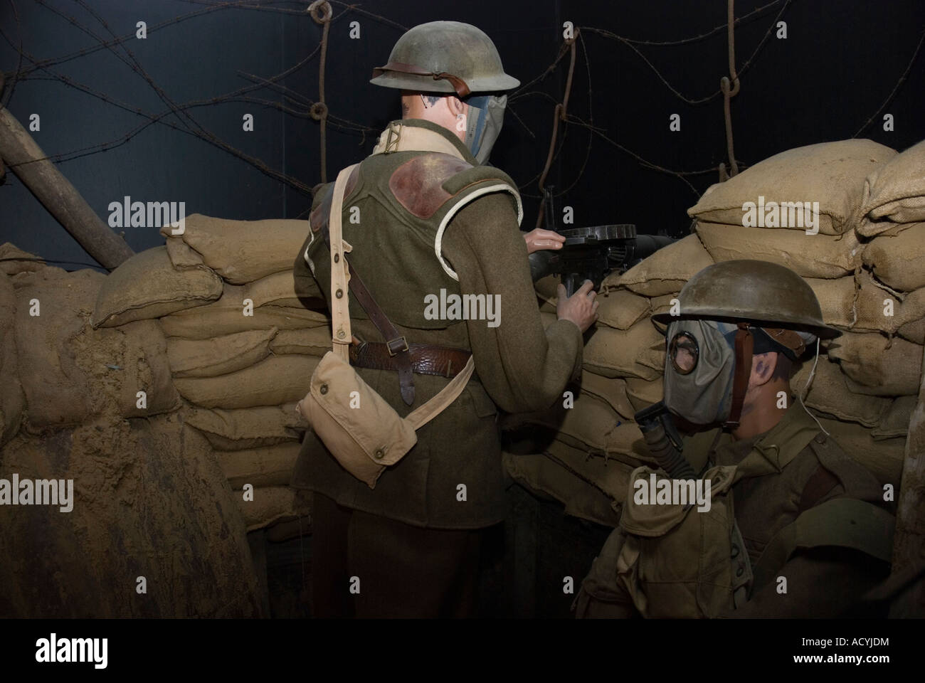 Machine gunner in trench at The Passendale Museum near Ypres Ieper ...
