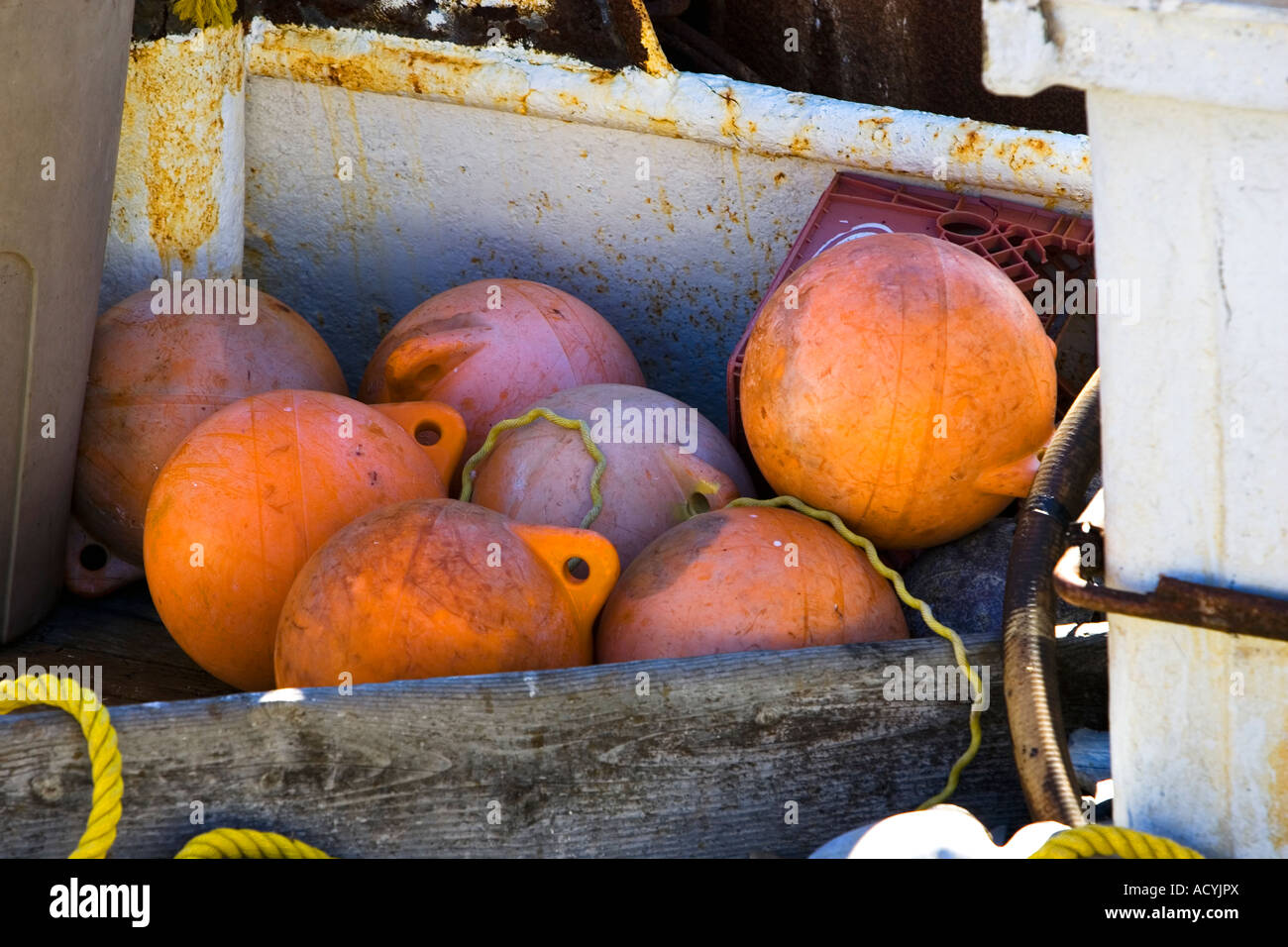 Orange Floats Aboard Fishing Boat Stock Photo - Alamy