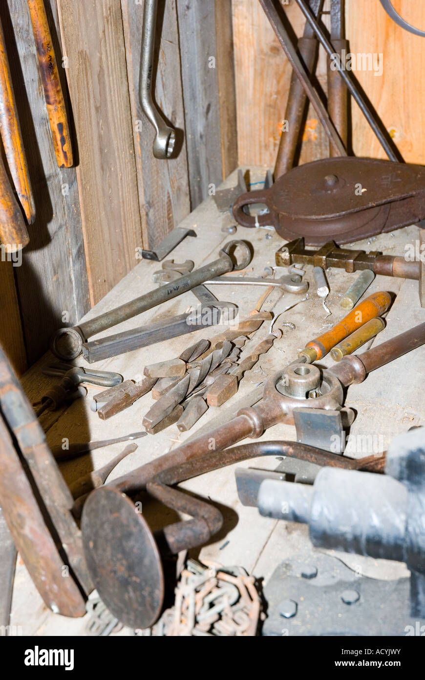 Armourer's tools at The Passendale Museum near Ypres Ieper Belgium ...