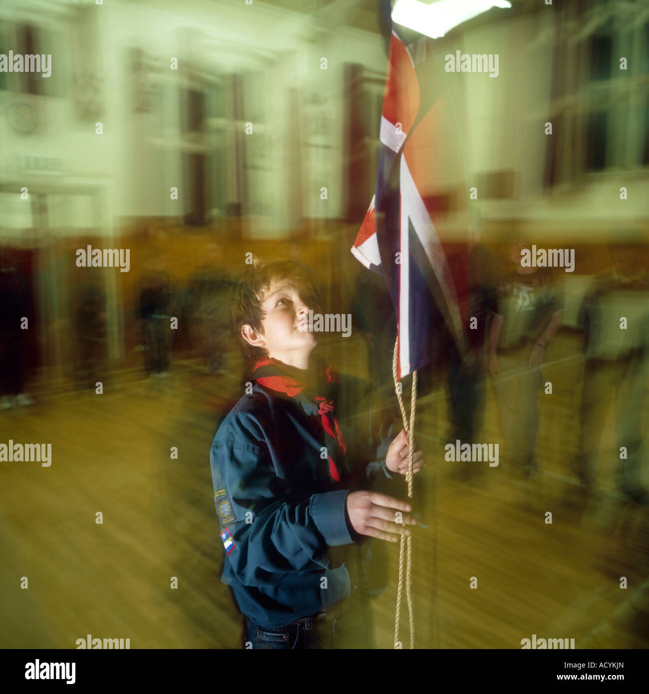 Scouts from the 11th North Leeds troop raising the union jack flag at ...