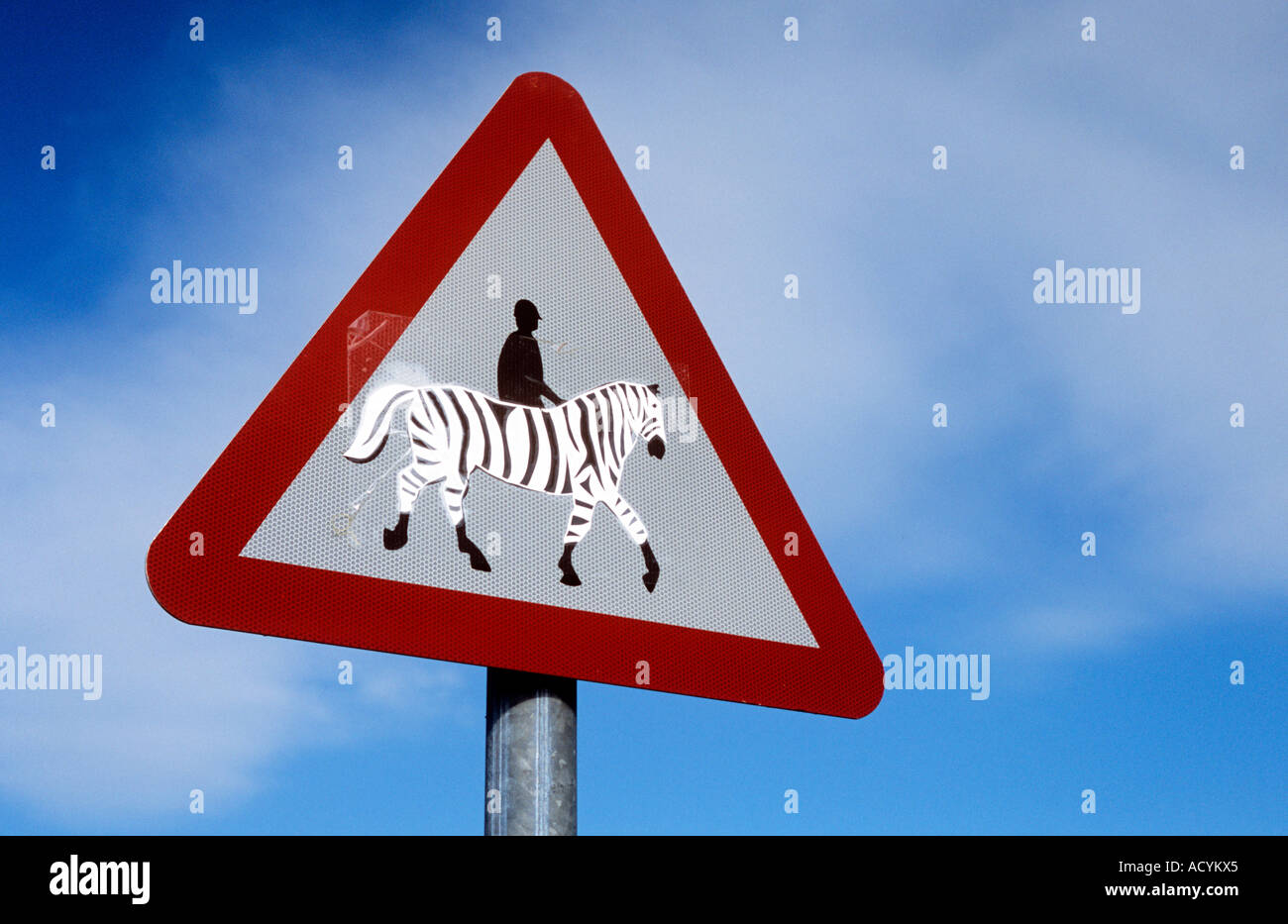 Horse rider road sign with zebra stripes Stock Photo - Alamy