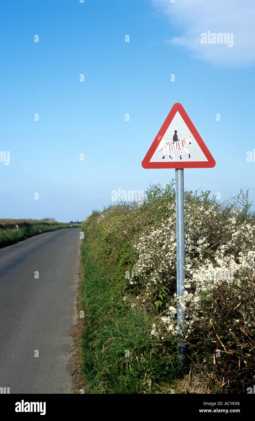Horse rider road sign with zebra stripes Stock Photo - Alamy