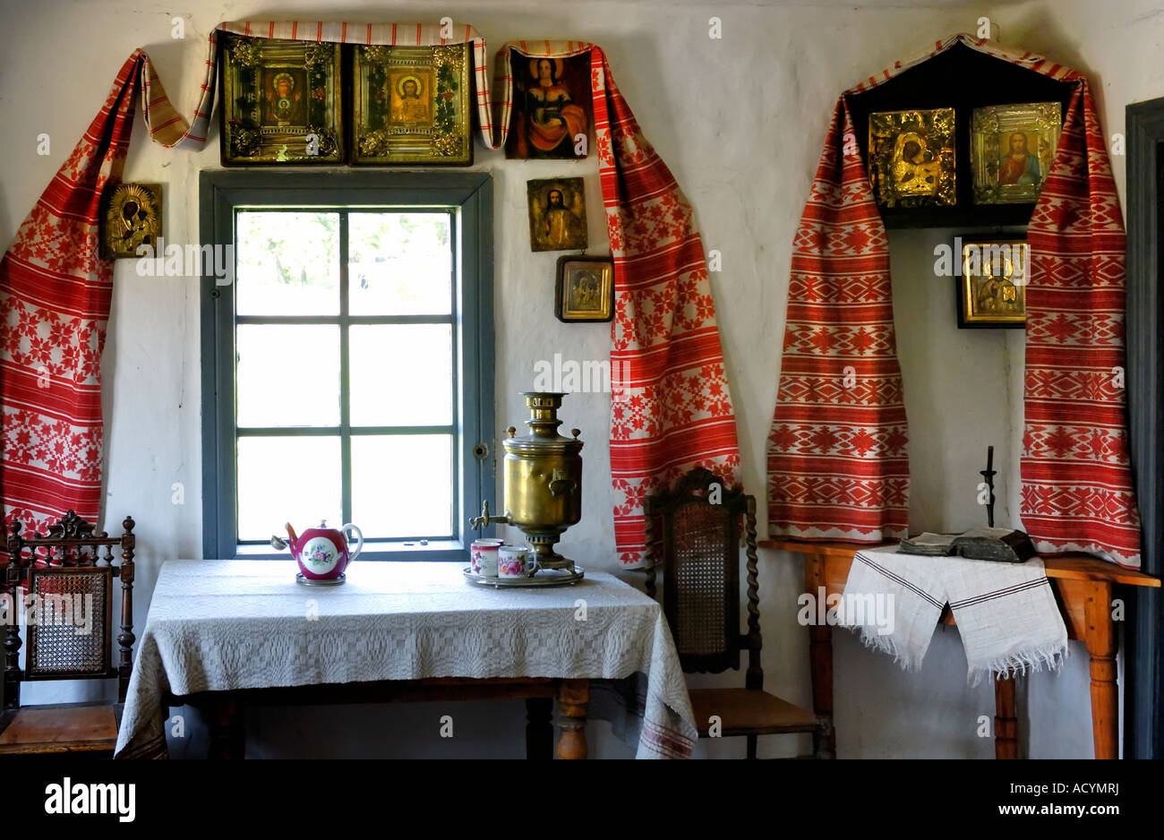 Ancient Ukrainian country house kitchen interior Stock Photo - Alamy