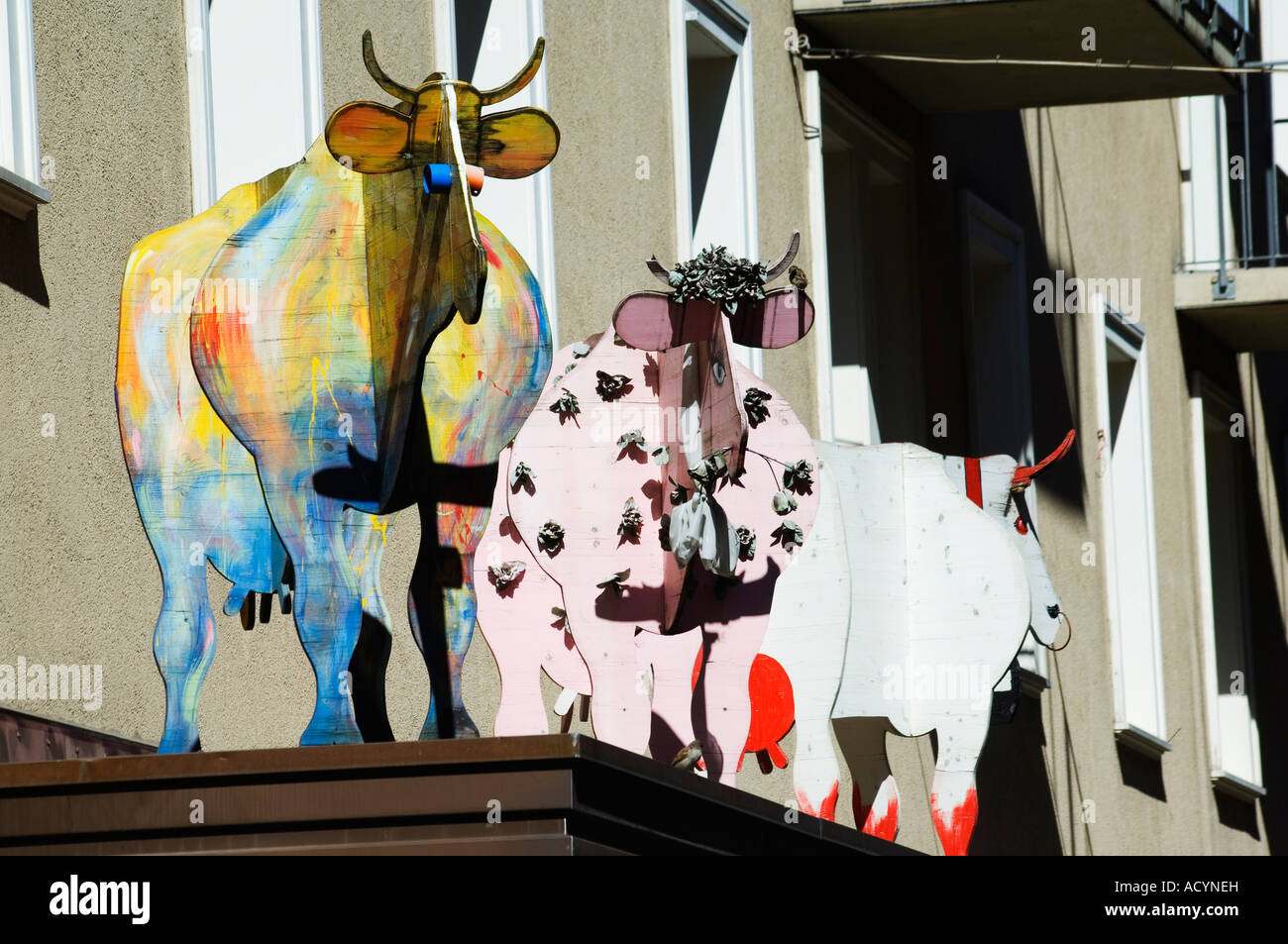 Switzerland Jungfrau Region Interlaken Model Cows on top of a building ...