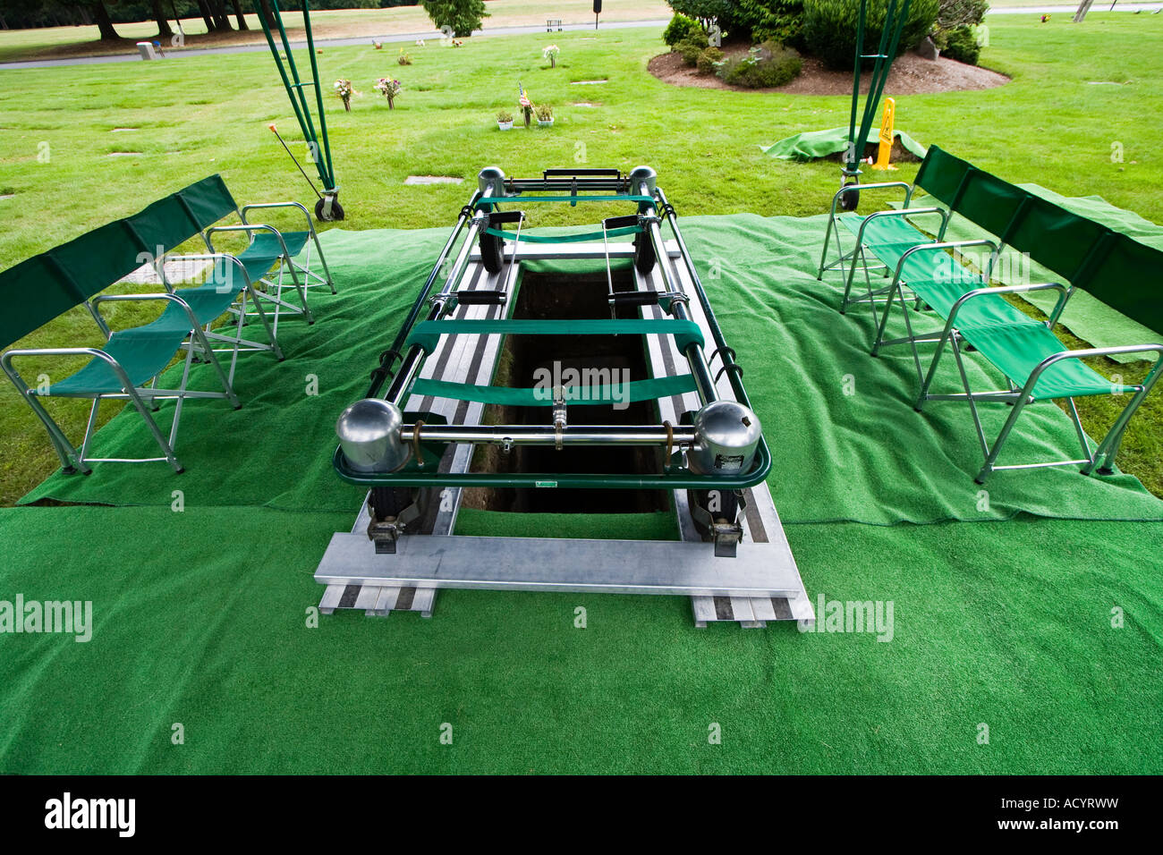 Lowering Device and Funeral Setup Before the Ceremony in a Cemetery ...