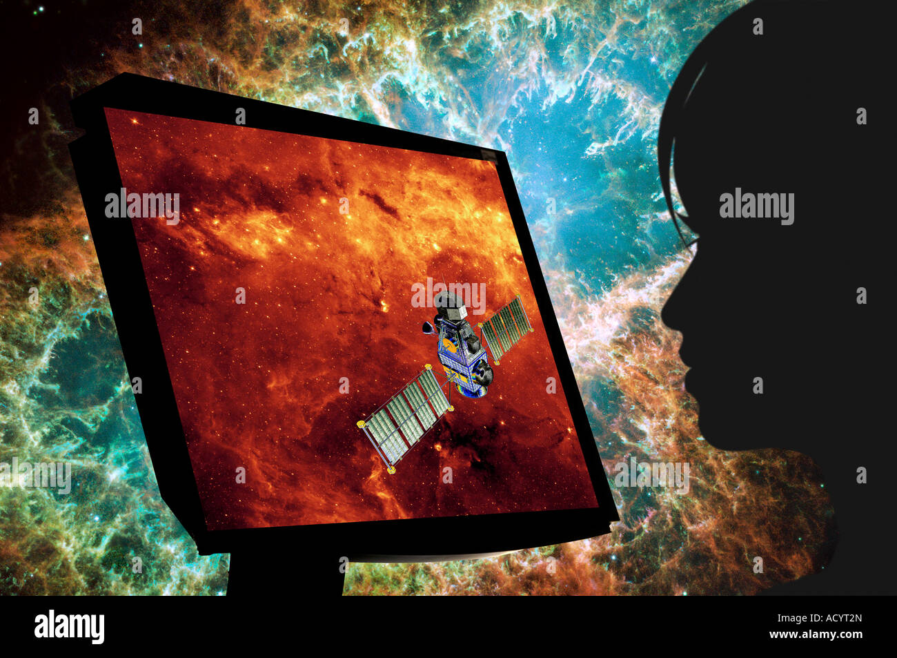 computer operator studying space vehicle and galaxy graphic Stock Photo ...