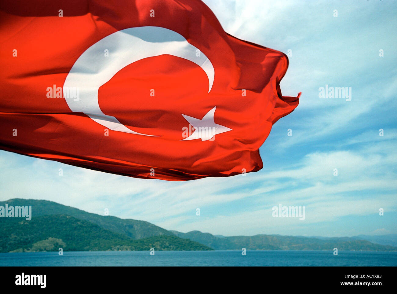 Flag turkish turkey red moon star outdoors outside hi-res stock ...