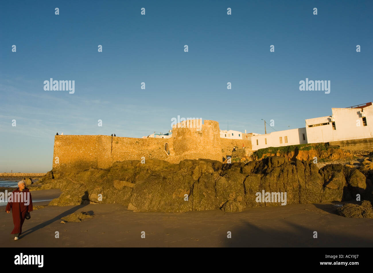 beach front town ramparts and houses Palais de Raisuli Medina Asilah ...