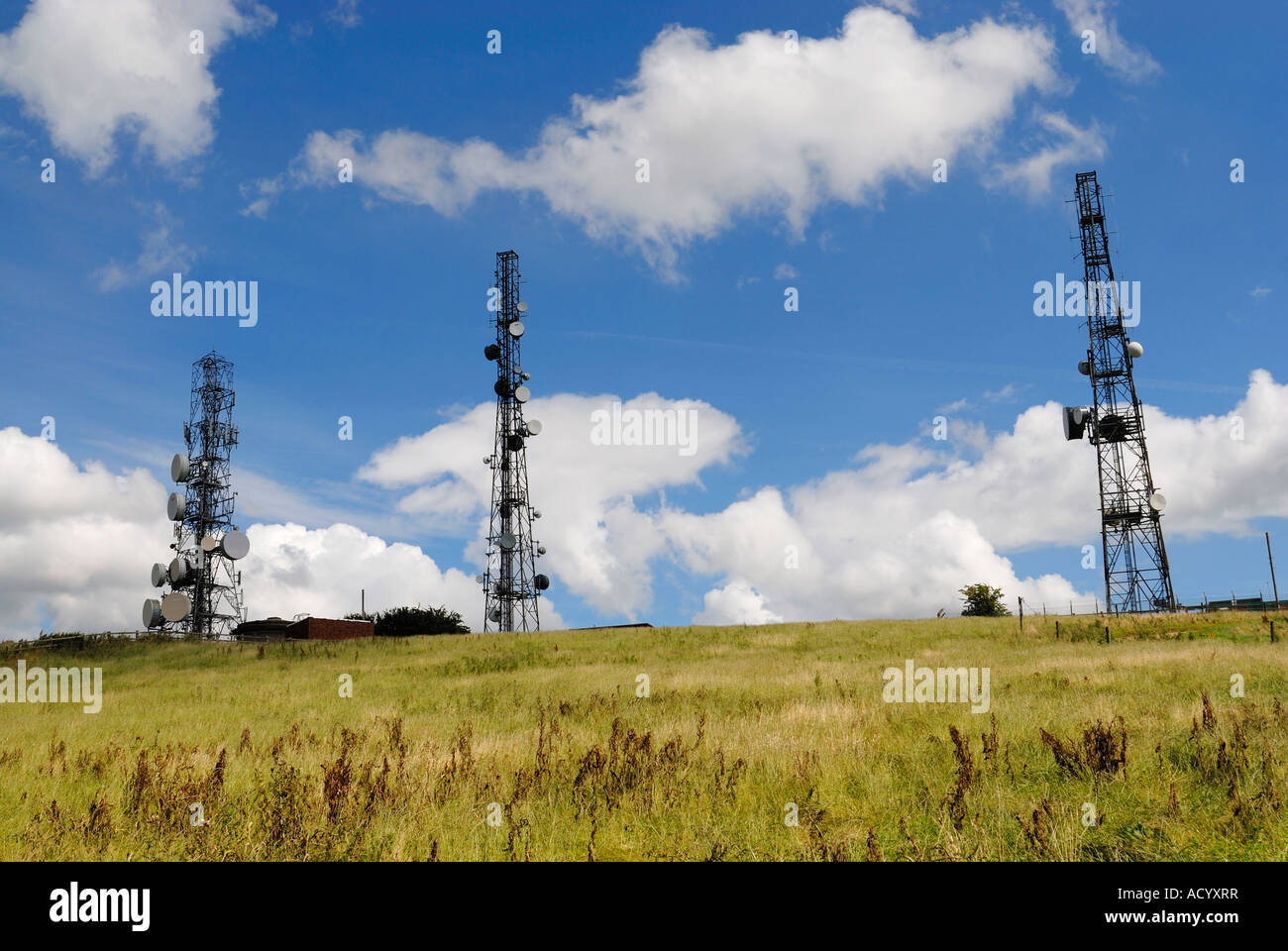 Communications masts on top of Eddisbury Hill Stock Photo - Alamy