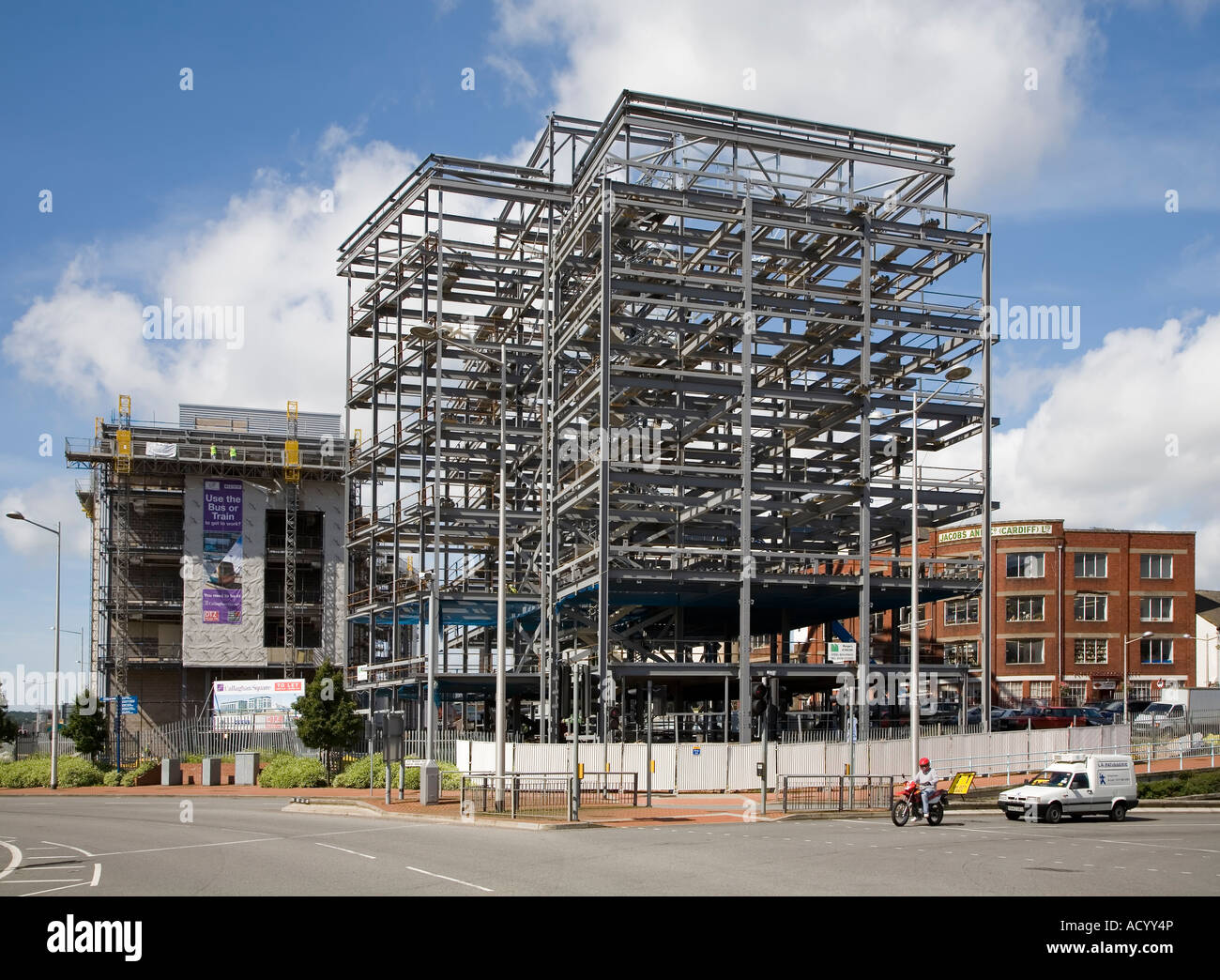 Girder framework during construction of new building Cardiff Wales UK ...