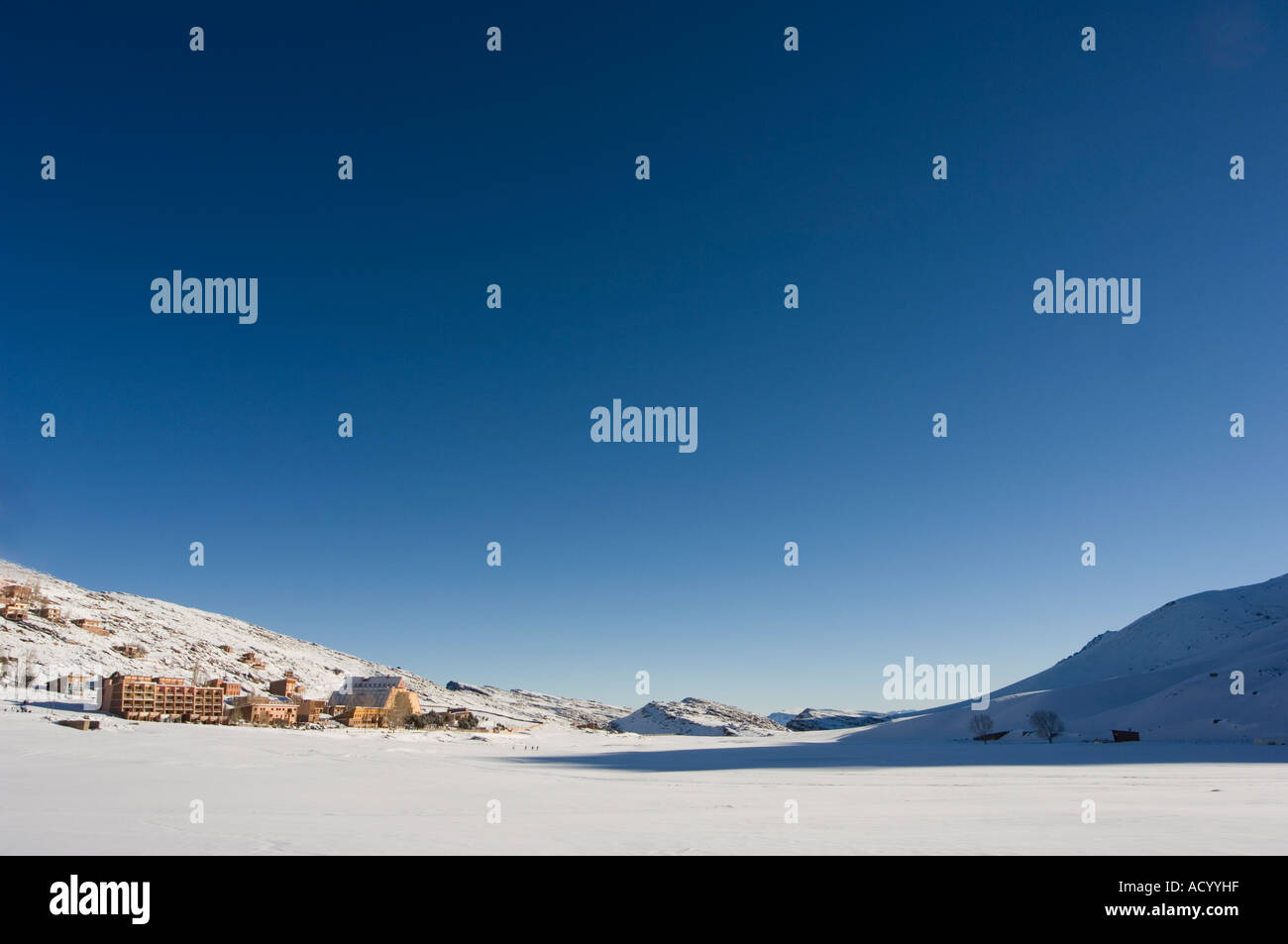 snow on mountains Oukaimeden ski resort High Atlas Morocco North Africa ...