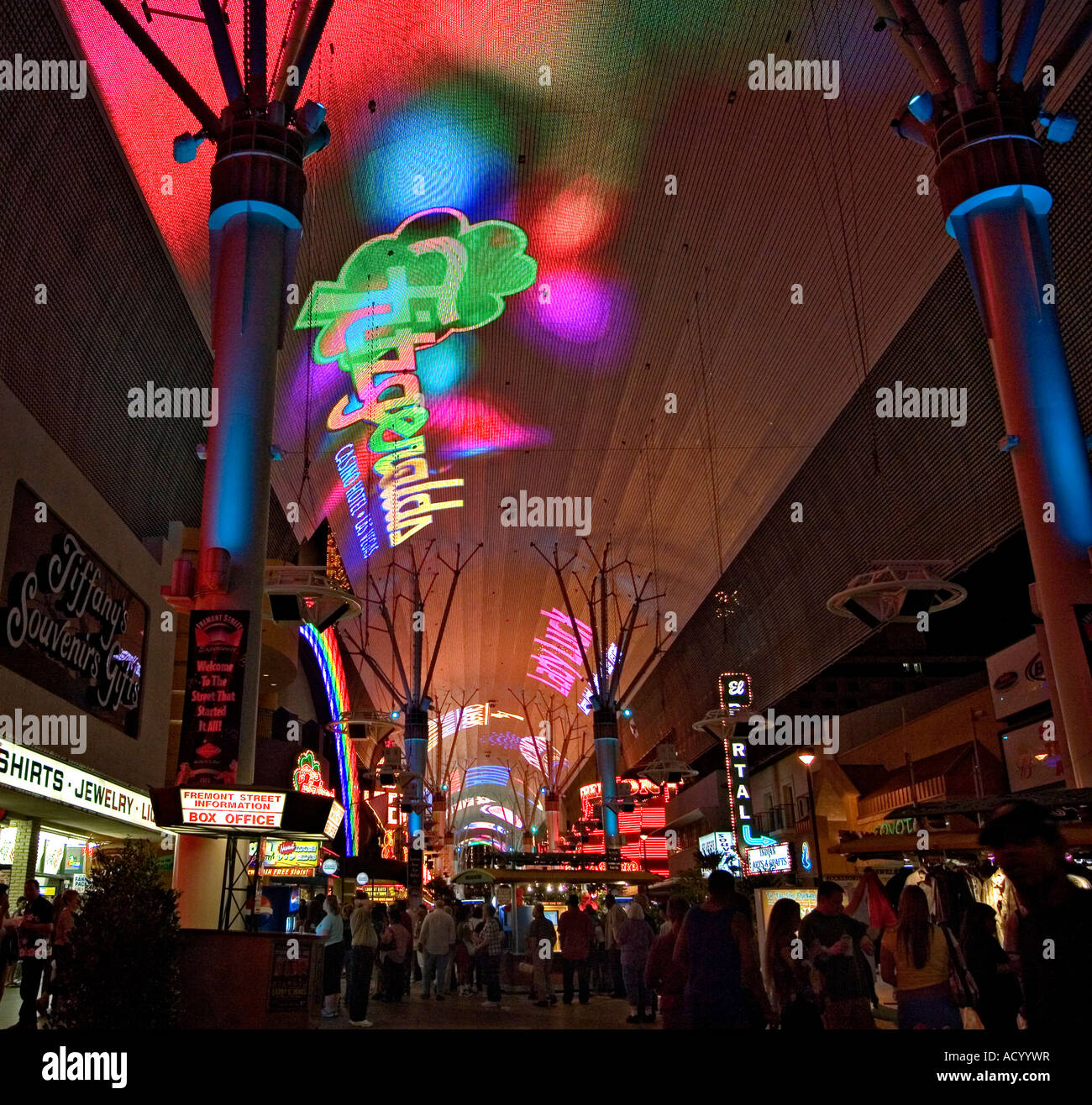 Neon lights illuminate the ceiling at the Fremont Street Experience in ...