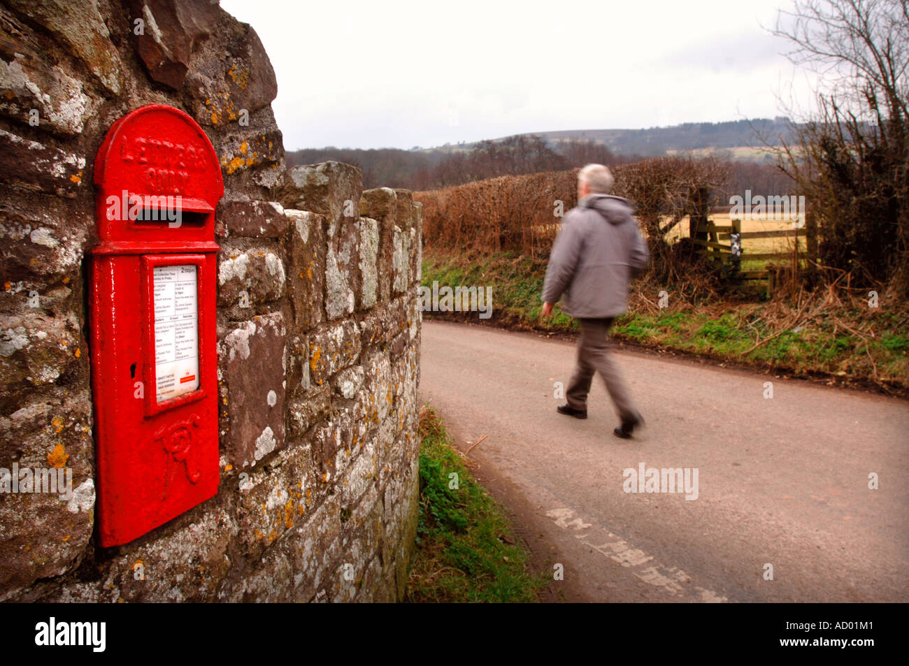 A RED POST BOX SET INTO A STONE WALL NEAR ABERGAVENNY WALES UK Stock ...