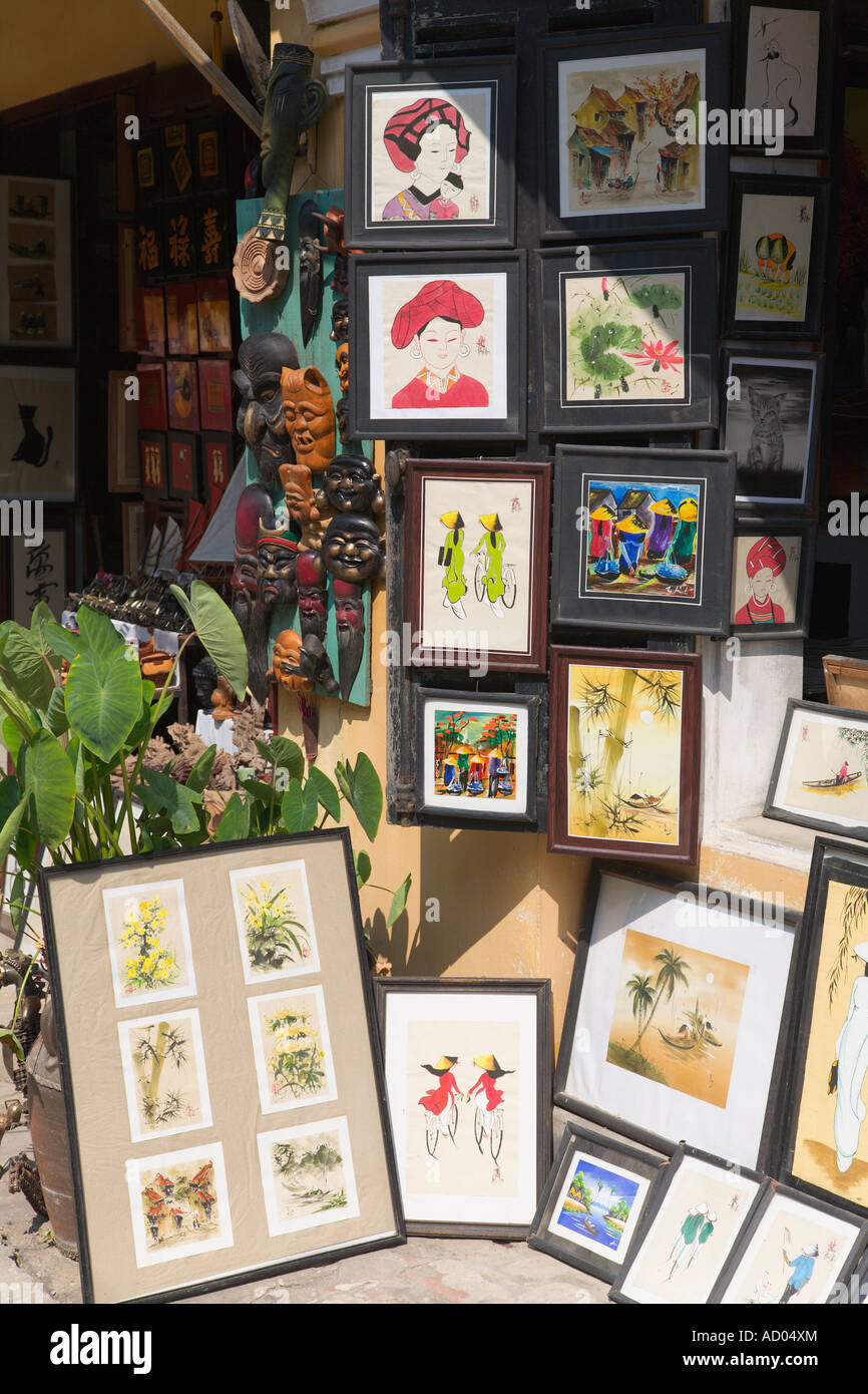 Paintings displayed outside art shop ""Hoi An"" Vietnam Stock Photo - Alamy