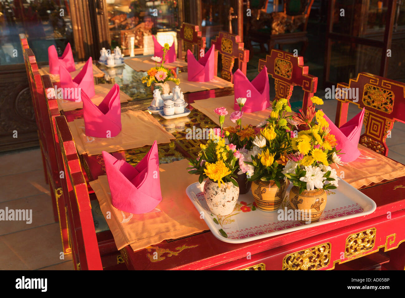 Decorated table and chairs at Vietnamese hotel restaurant Hue "Thua ...