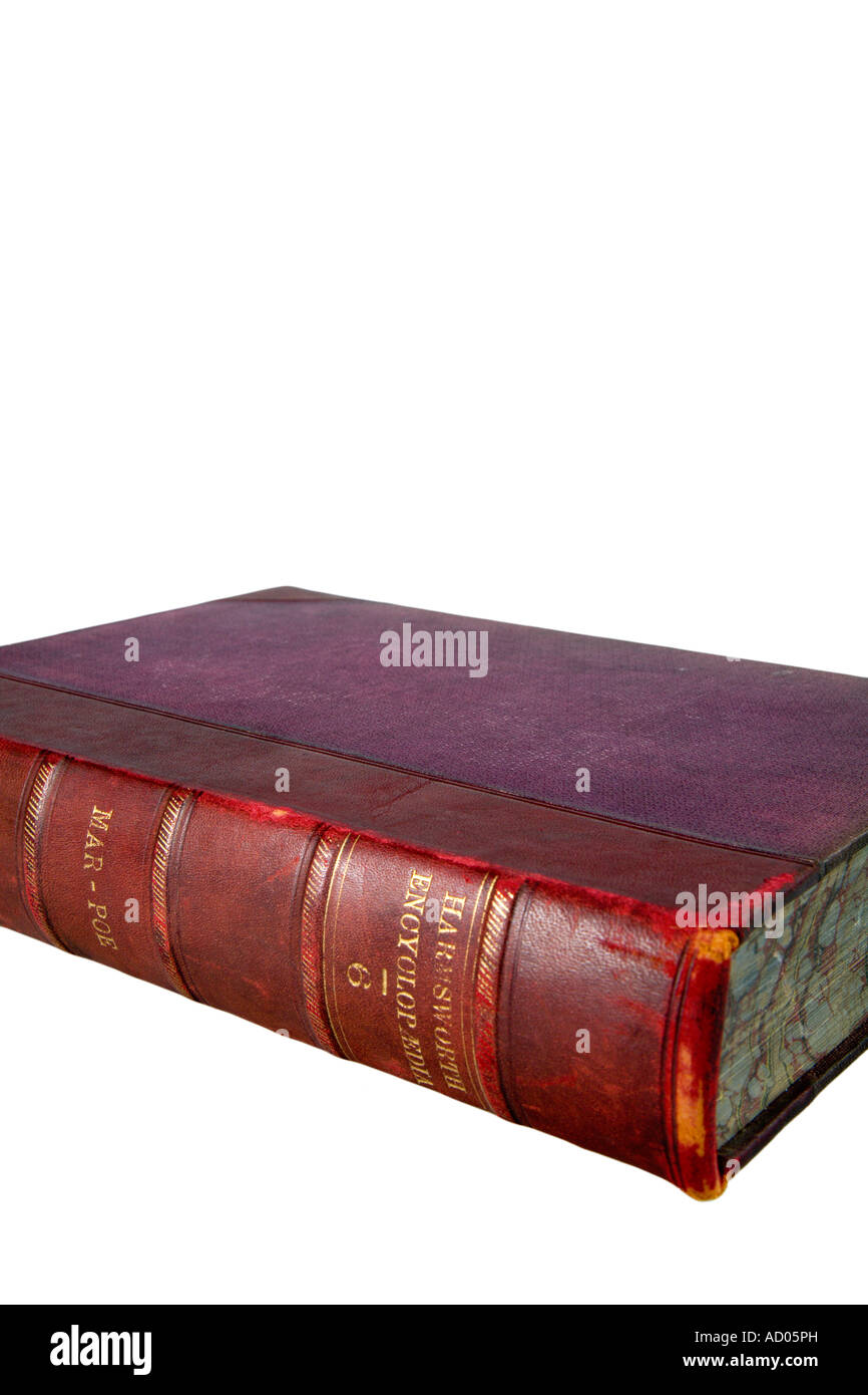 Half leather bound red antique old book with marbled page edges Stock ...