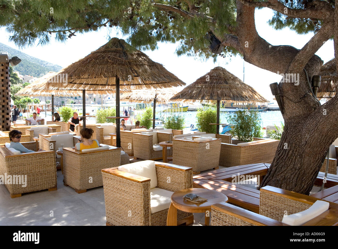 Open air cafe bar in Bol town Brac Croatia Stock Photo - Alamy
