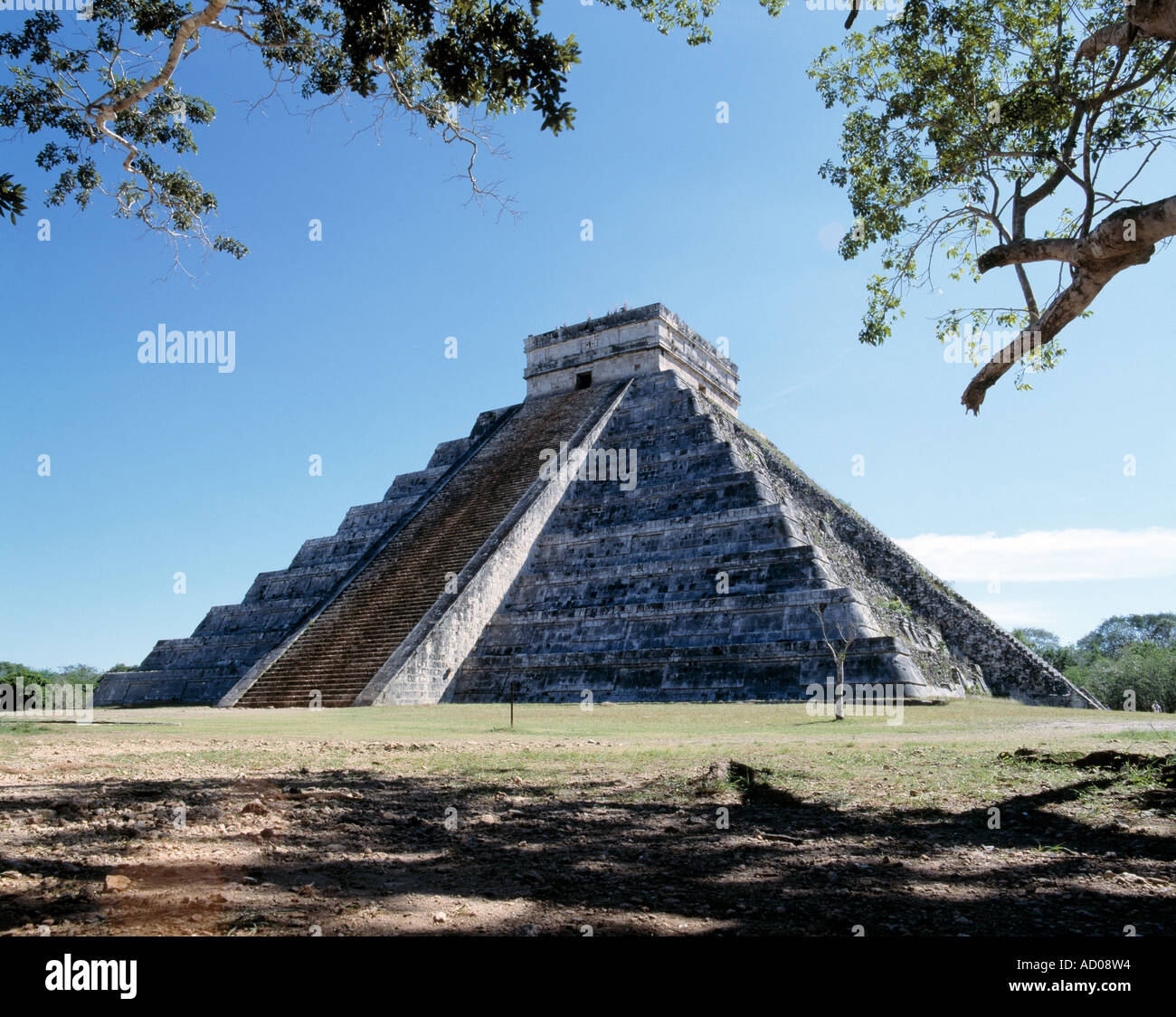 mayan pyramid monument sits in the landscape of yucatan peninsula in ...