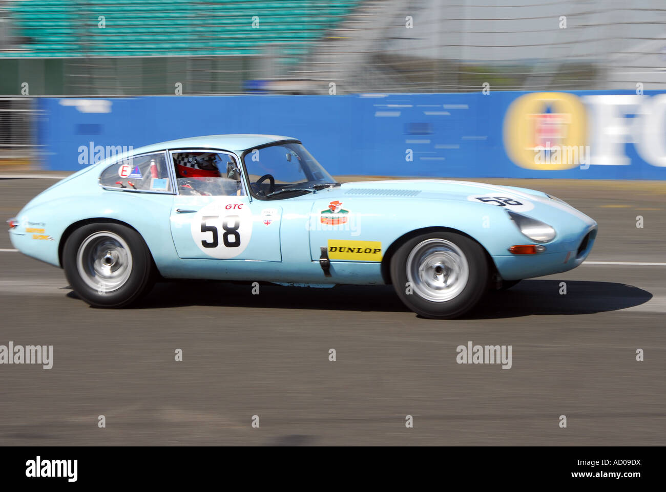 Jaguar E Type racer on track at Silverstone Stock Photo - Alamy