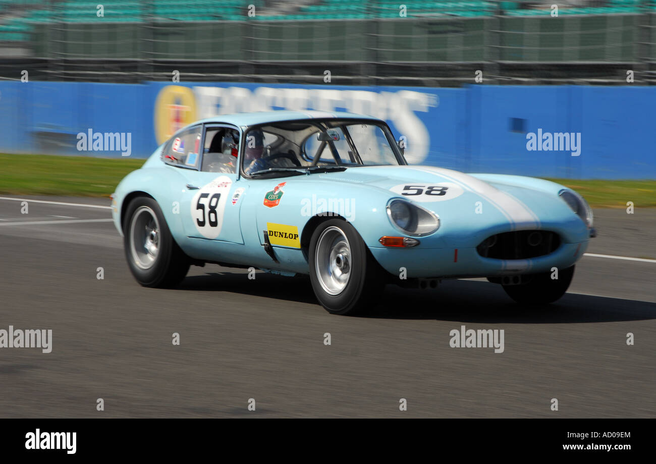 Jaguar E Type historic racer on track at Silverstone Stock Photo - Alamy