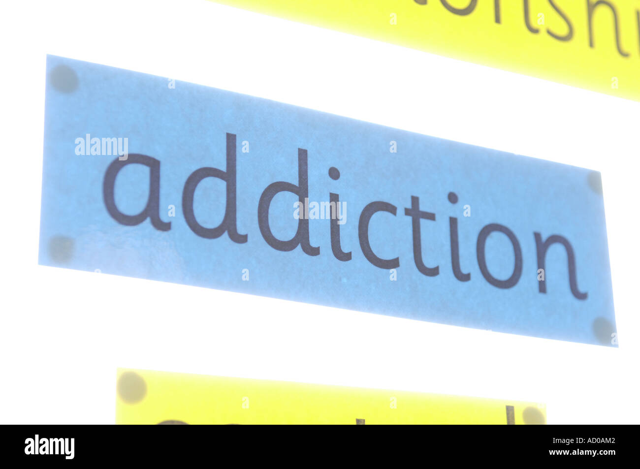 addiction blue sticker label sign notice drugs addict Stock Photo - Alamy