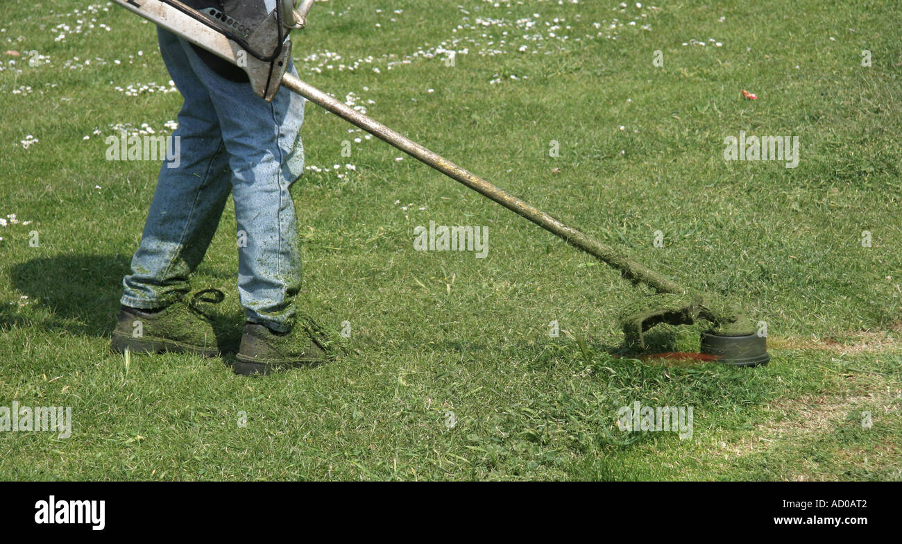 commercial gardener cutting park grass Stock Photo - Alamy