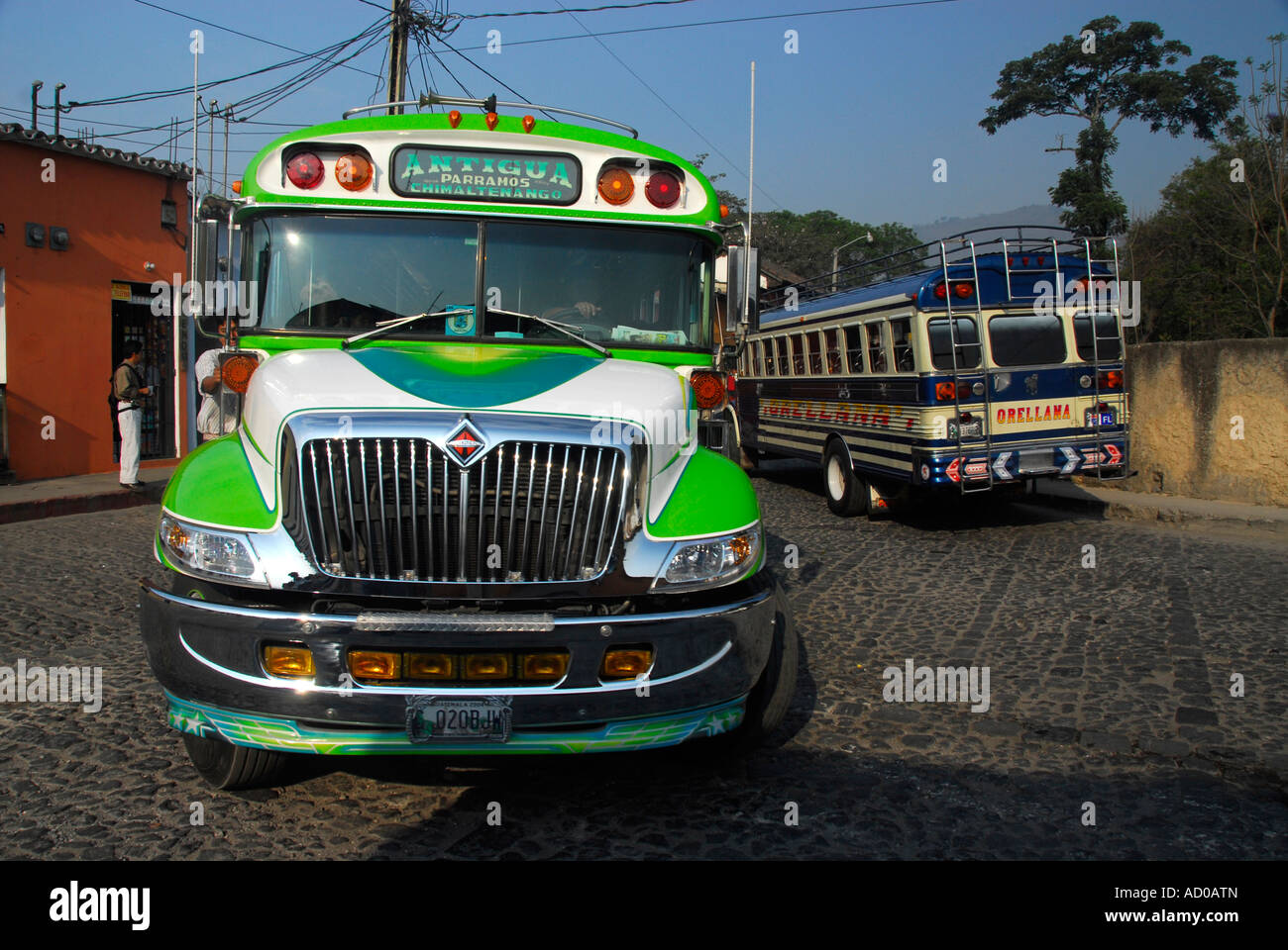 Chicken buses, Antigua, Guatemala Stock Photo - Alamy