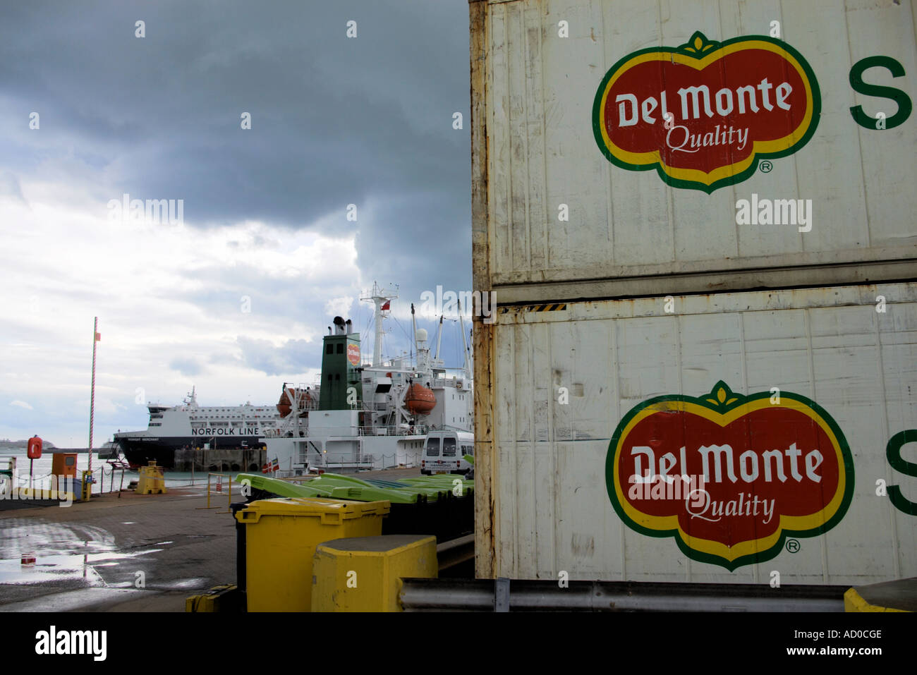 Del Monte containers waiting to be loaded on a container ship in Dover ...