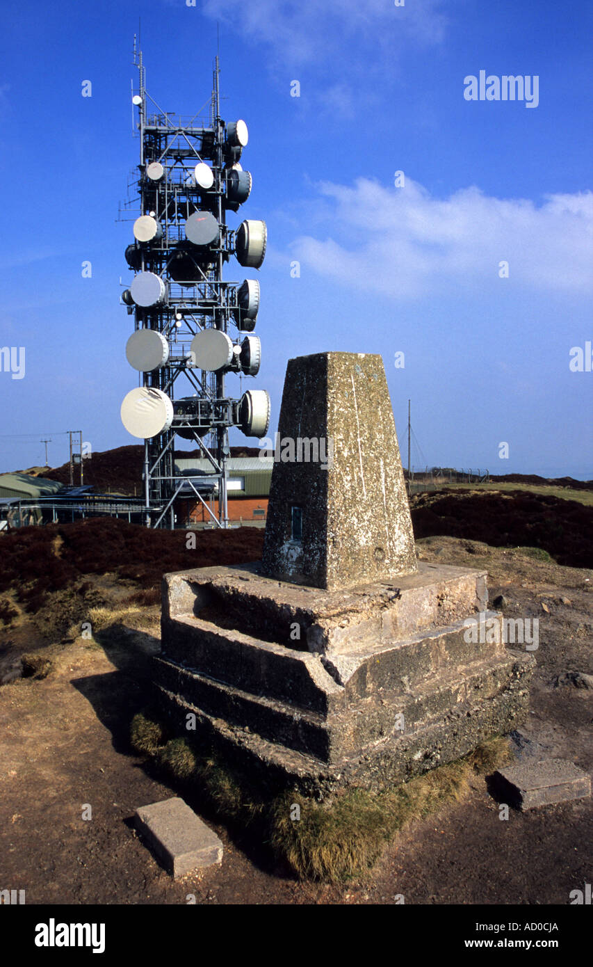 Telecommunications tower and trig point, Brown Clee Hill summit ...