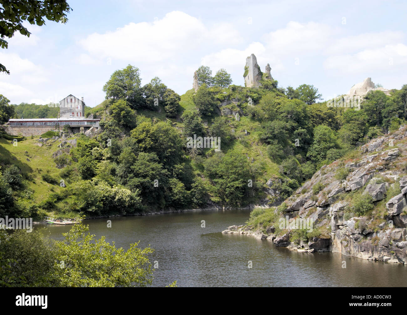 Crozant view of the River Creuse valley gorge in Indre region of France ...