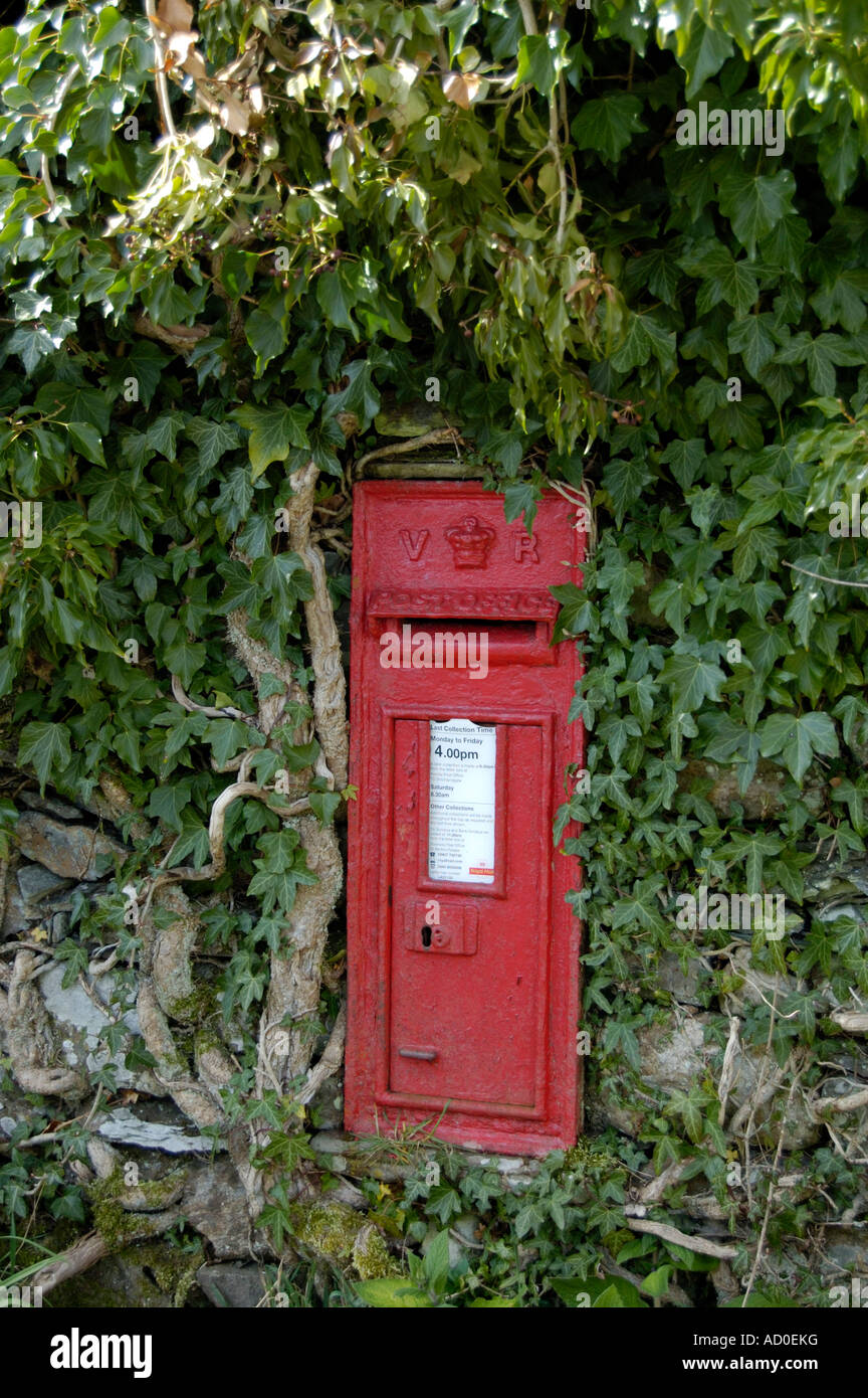 An old Victorian post box set in an ivy clad stone wall in Cumbria ...